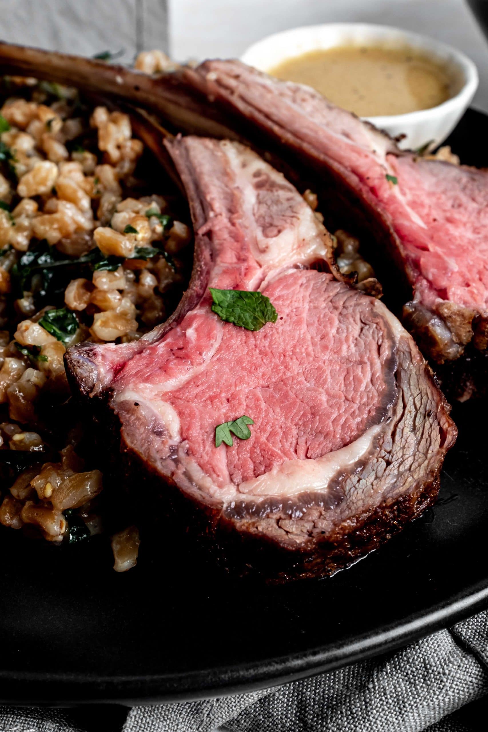 Reverse Sear Rack of Lamb with Dijon Mustard Sauce + Herby Farro ...